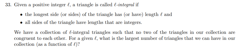 Solved 33. Given a positive integer ℓ, a triangle is called | Chegg.com
