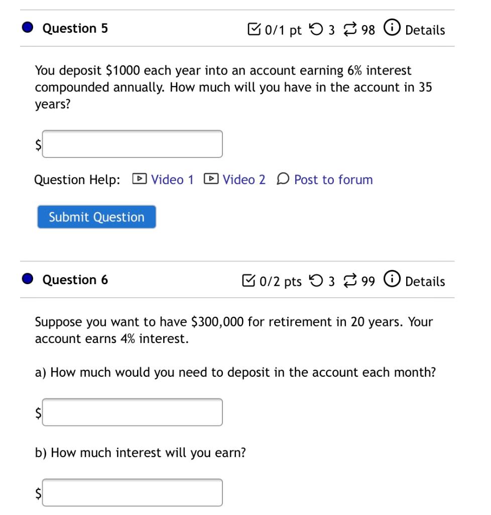 Solved You deposit $1000 each year into an account earning | Chegg.com