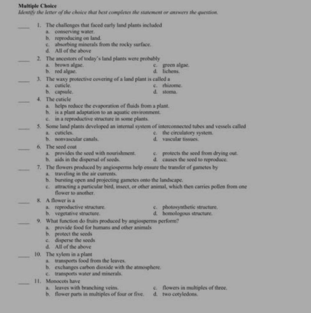Solved Multiple Choice Identify the letter of the choice the | Chegg.com