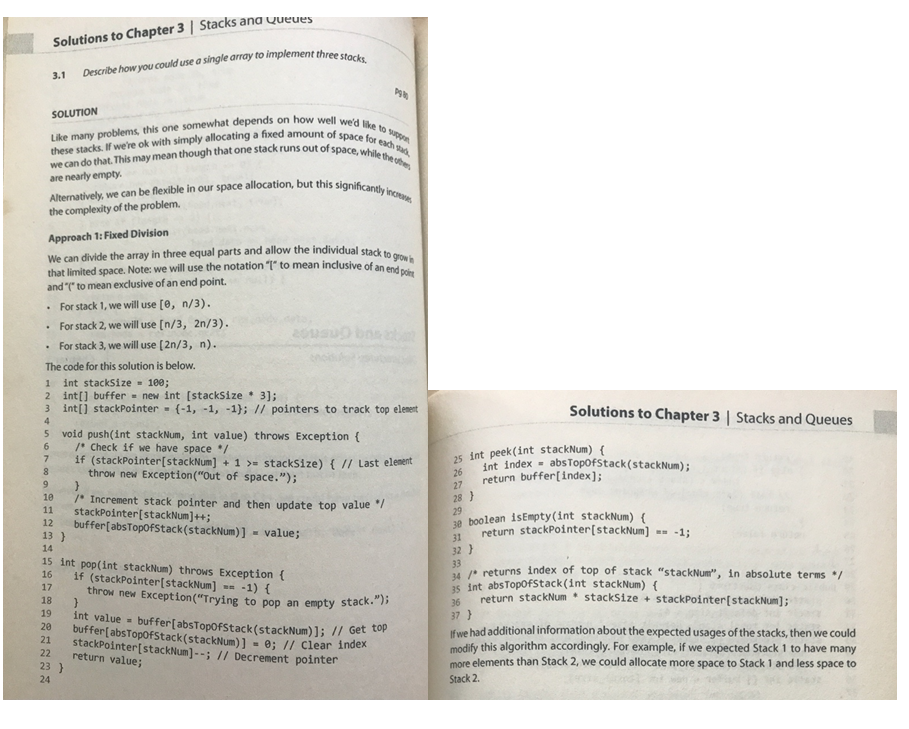 Solved Solutions to Chapter 3 | Stacks ana Queues 3.1 | Chegg.com