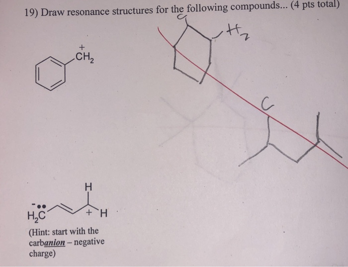 Solved 19) Draw resonance structures for the following | Chegg.com