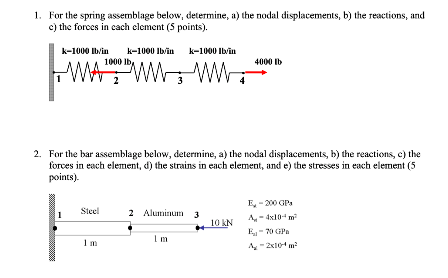 Solved 1. For the spring assemblage below, determine, a) the | Chegg.com