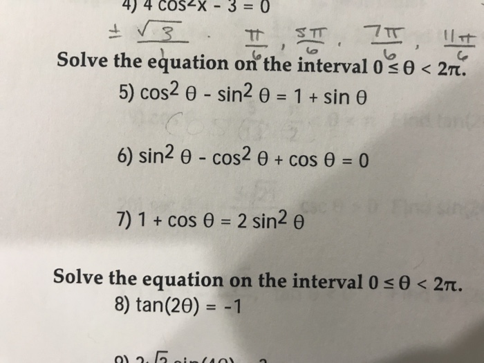 Solved 4)4cos-x-3=0 414 . ,江 Solve the equation on the | Chegg.com