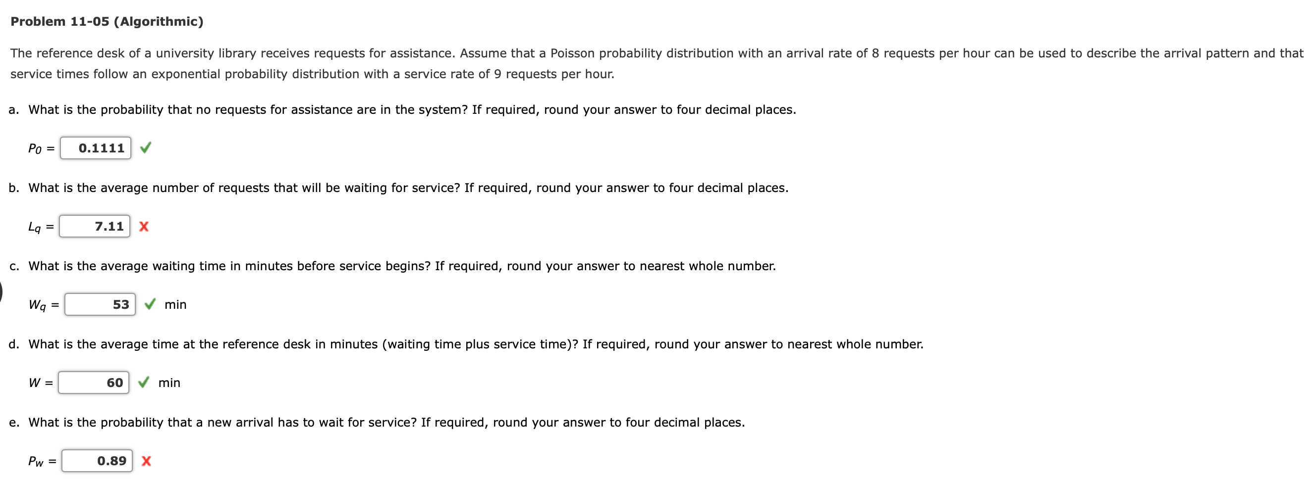 Solved Problem 11-05 (Algorithmic) The reference desk of a | Chegg.com