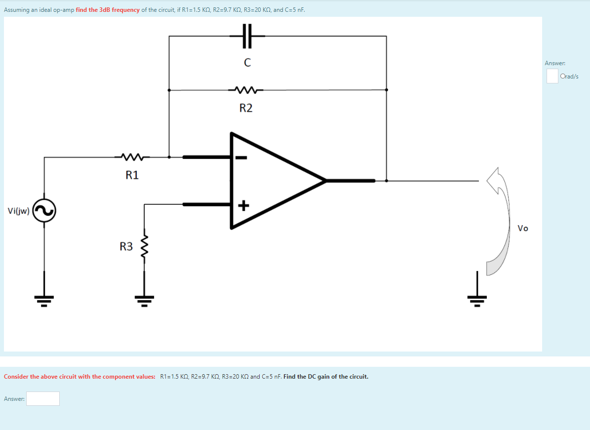 Solved Assuming an ideal op-amp find the 3dB frequency of | Chegg.com