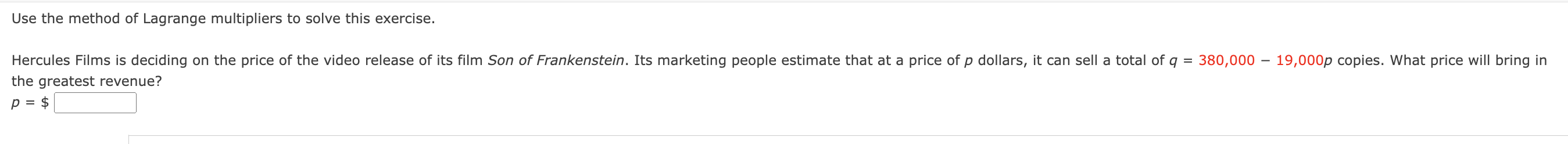 Solved Use the method of Lagrange multipliers to solve this | Chegg.com