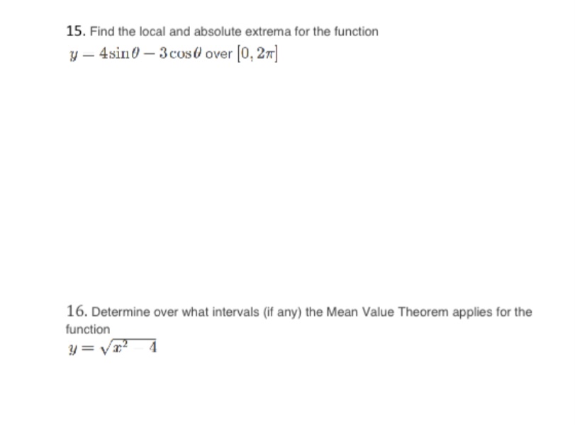 Solved 15. Find the local and absolute extrema for the | Chegg.com