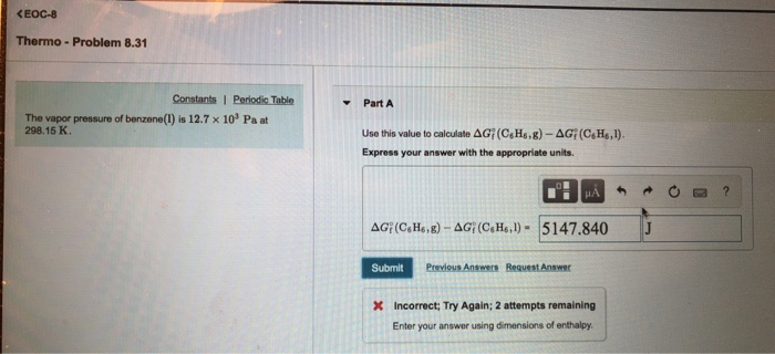 Solved Calculate Ttp, Ptp, Hvap,Hsub,Hfus Thermo - Problem | Chegg.com