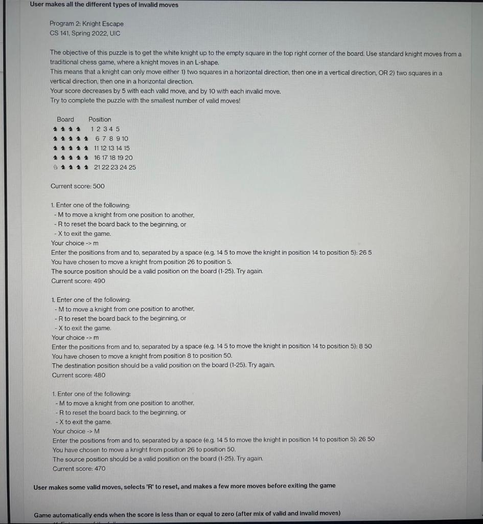 Solved Write C++, Knight Escape, by working on starter code | Chegg.com