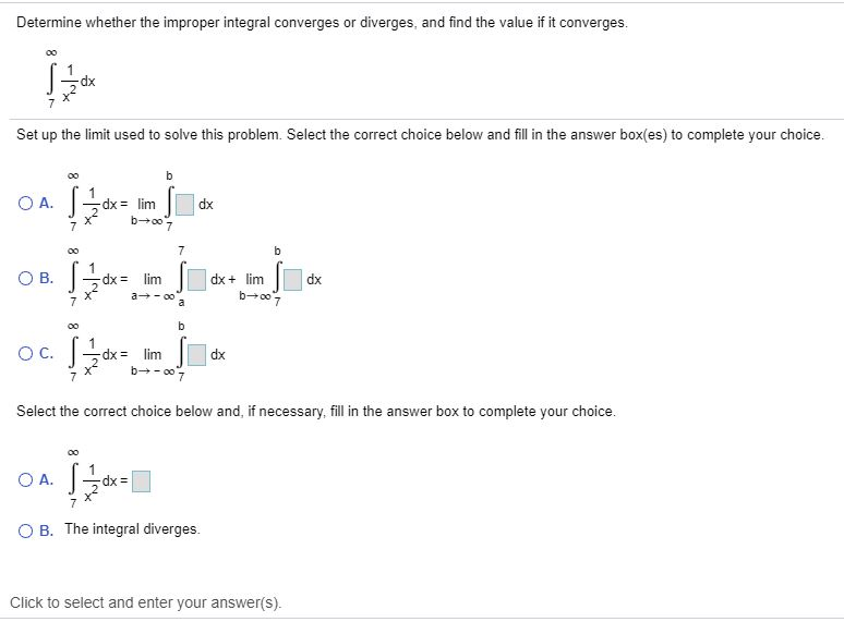Solved Determine whether the improper integral converges or | Chegg.com