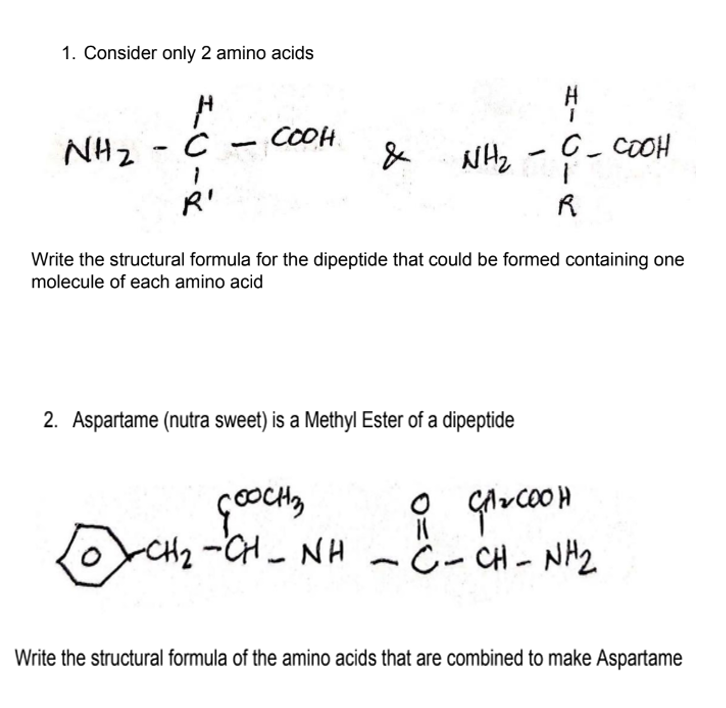 Solved 1. Consider only 2 amino acids H H NH2 - C - COOH. | Chegg.com