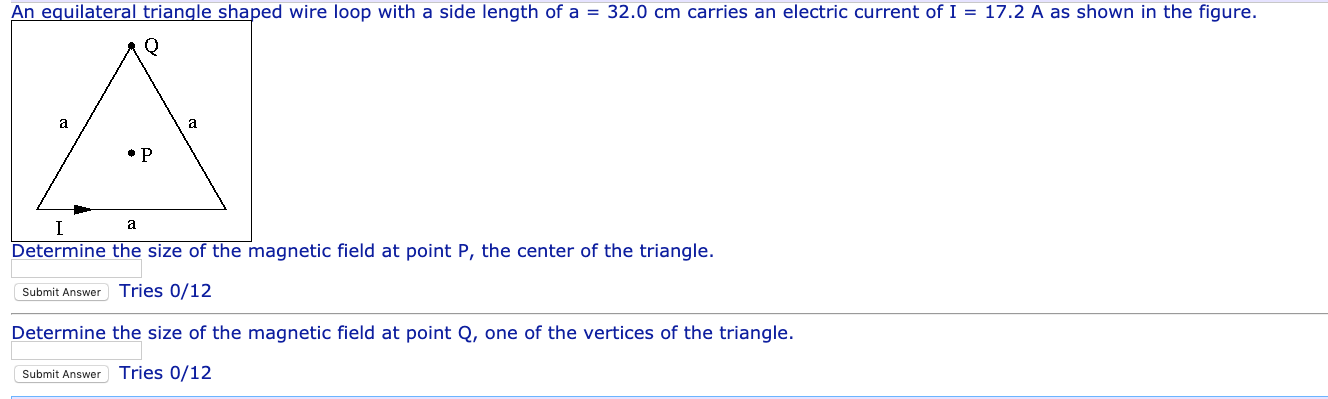 Solved An equilateral triangle shaped wire loop with a side | Chegg.com