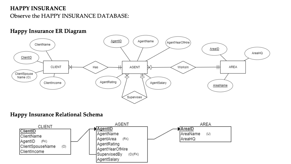 Solved HAPPY INSURANCE Observe the HAPPY INSURANCE DATABASE: | Chegg.com
