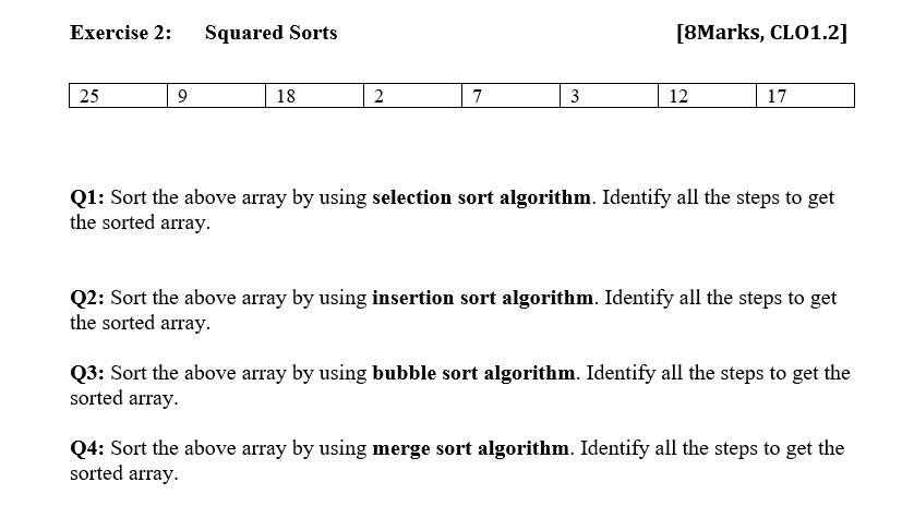 Solved Exercise 1: Binary Search Tree (BST) [7Marks, CLO1.1] | Chegg.com