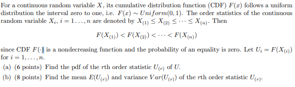 Solved For a continuous random variable X, its cumulative | Chegg.com