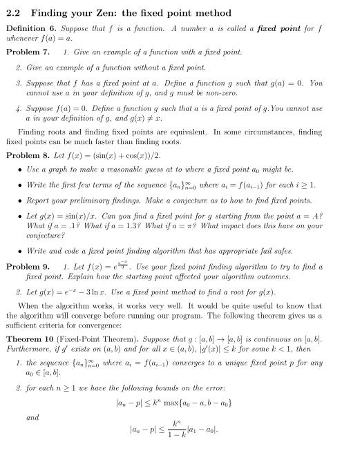 Solved 2.2 Finding your Zen: the fixed point method | Chegg.com