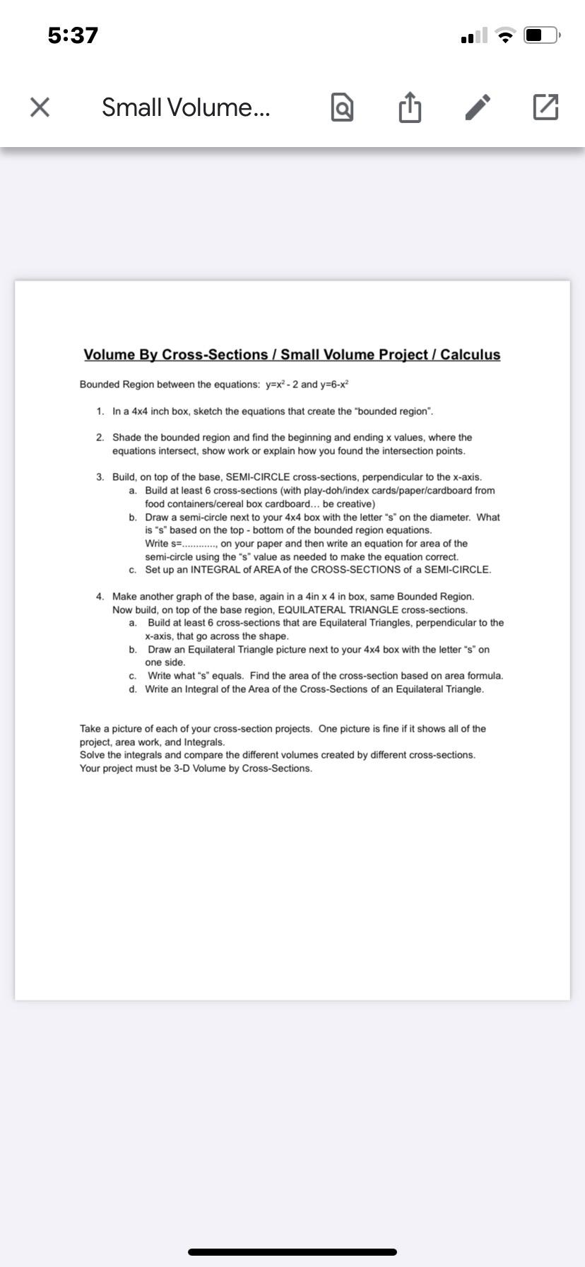 5:37 Х Small Volume... a Volume By Cross-Sections / | Chegg.com