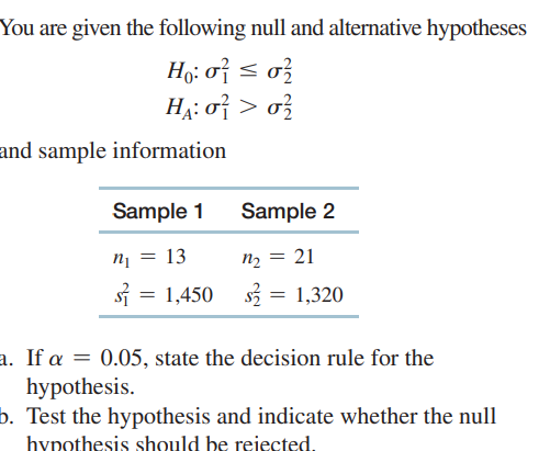 Solved You are given the following null and alternative | Chegg.com