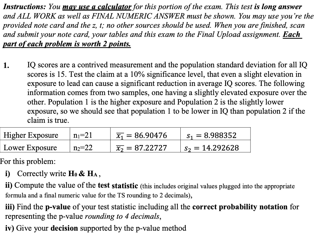Solved Instructions: You may use a calculator for this | Chegg.com