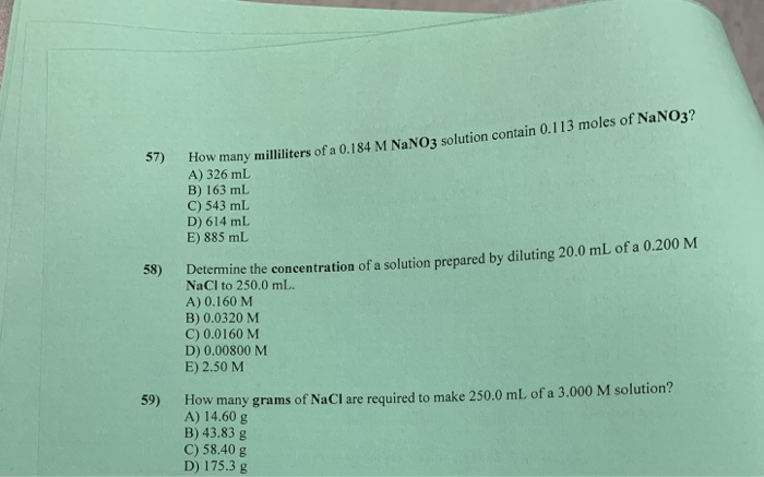 Solved How many milliliters of a 0.184 M NaNO3 solution | Chegg.com