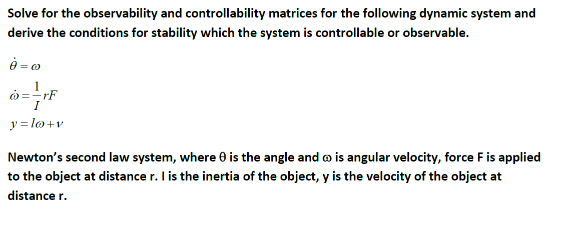Solved Solve for the observability and controllability | Chegg.com