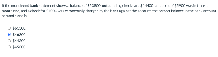 Solved If the month-end bank statement shows a balance of | Chegg.com