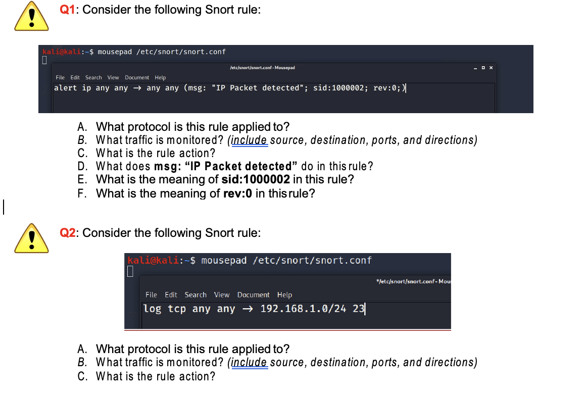 Solved Q1: Consider the following Snort rule: A. What | Chegg.com