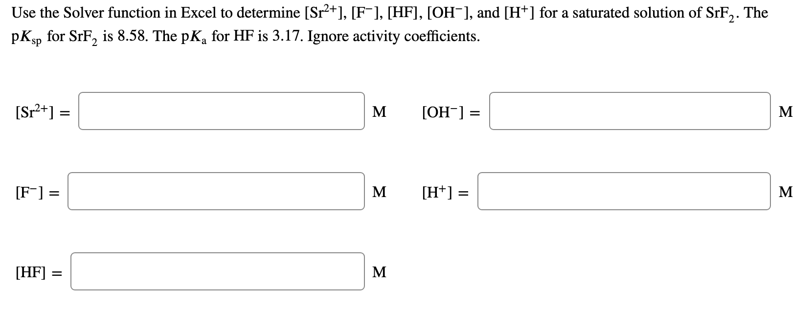 Solved Use the Solver function in Excel to determine [Sr2+], | Chegg.com
