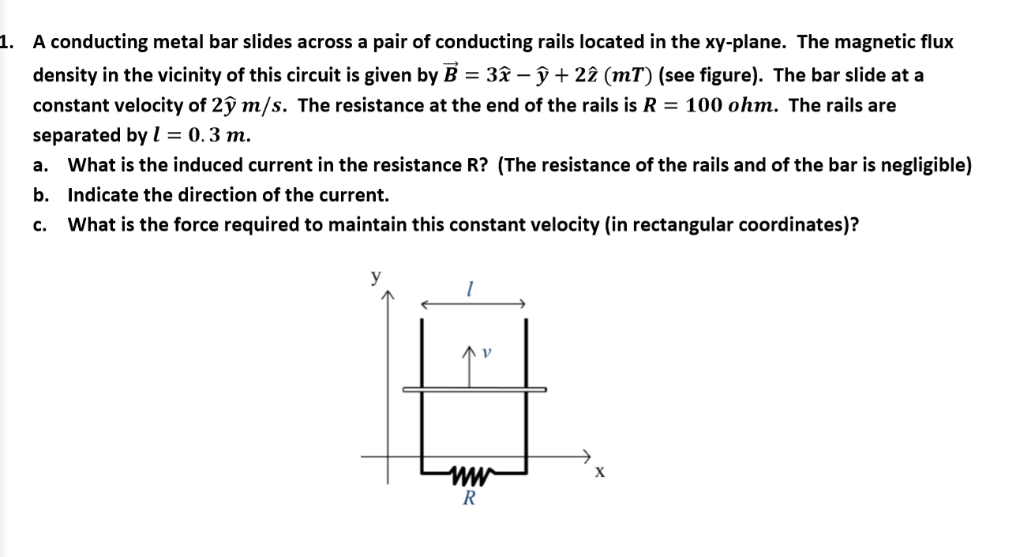 Solved A conducting metal bar slides across a pair of | Chegg.com