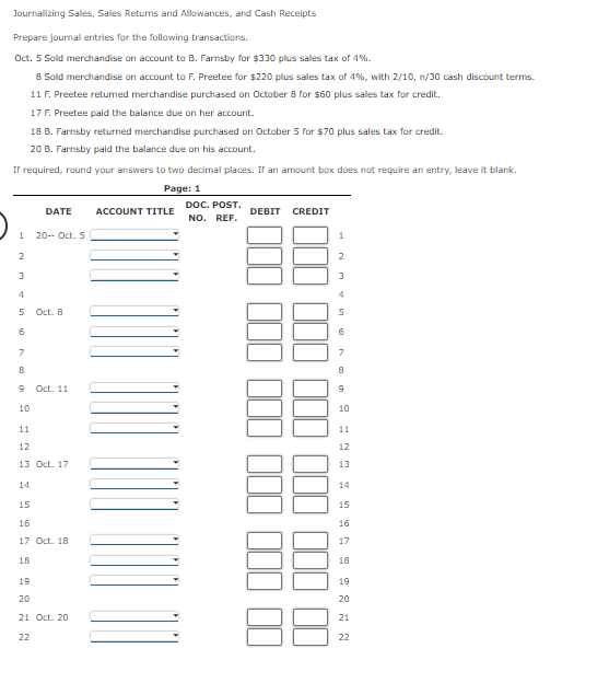 Solved Journalizing Sales, Sales Retums and Allowances, and | Chegg.com
