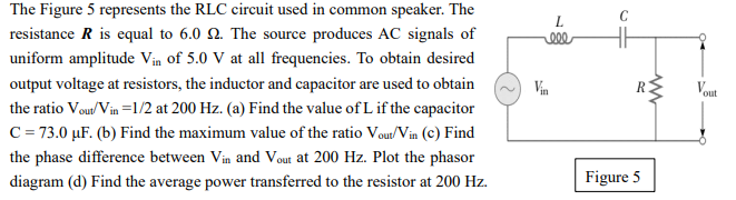 Solved C с 000 Vin R To The Figure 5 represents the RLC | Chegg.com