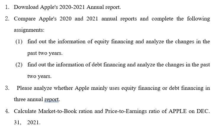 1. Download Apple's 2020-2021 Annual report. 2. | Chegg.com