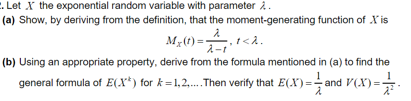 Solved . Let X the exponential random variable with | Chegg.com