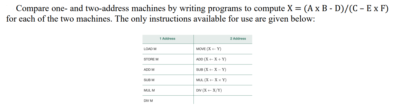 Compare one- and two-address machines by writing | Chegg.com