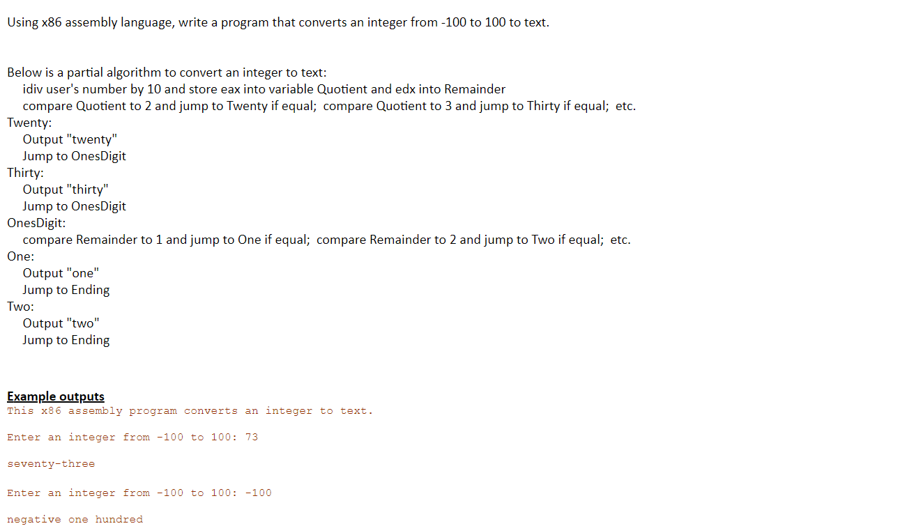 Solved Using x86 assembly language, write a program that | Chegg.com