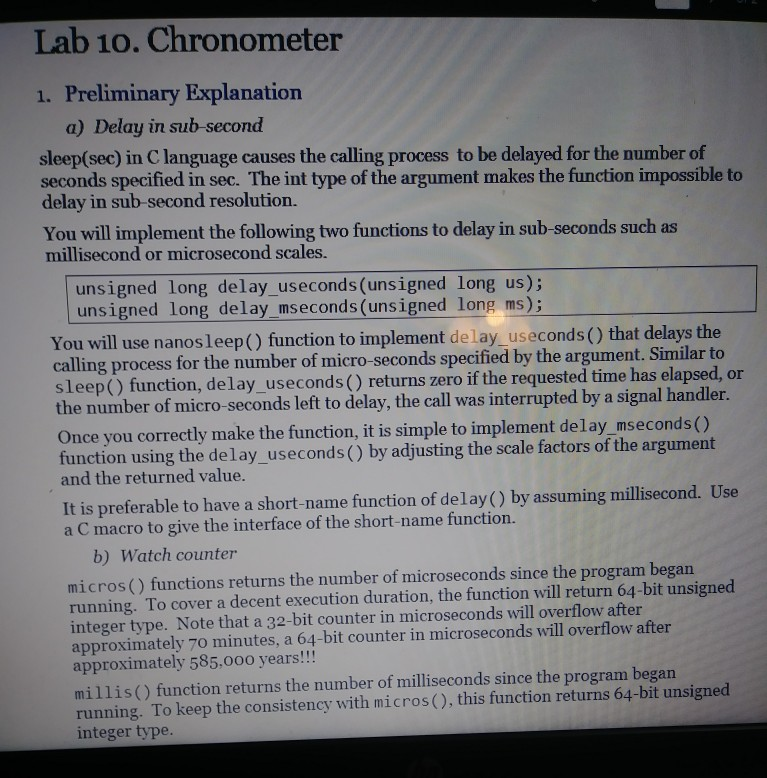 Solved Lab 10. Chronometer 1. Preliminary Explanation a) | Chegg.com