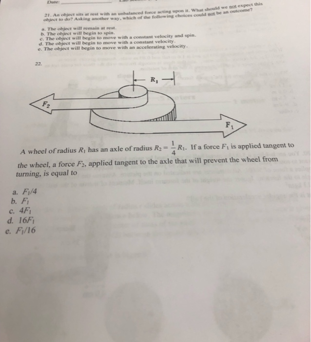 Solved Date 21 An Object Sits At Rest With An Unbalanced 7642