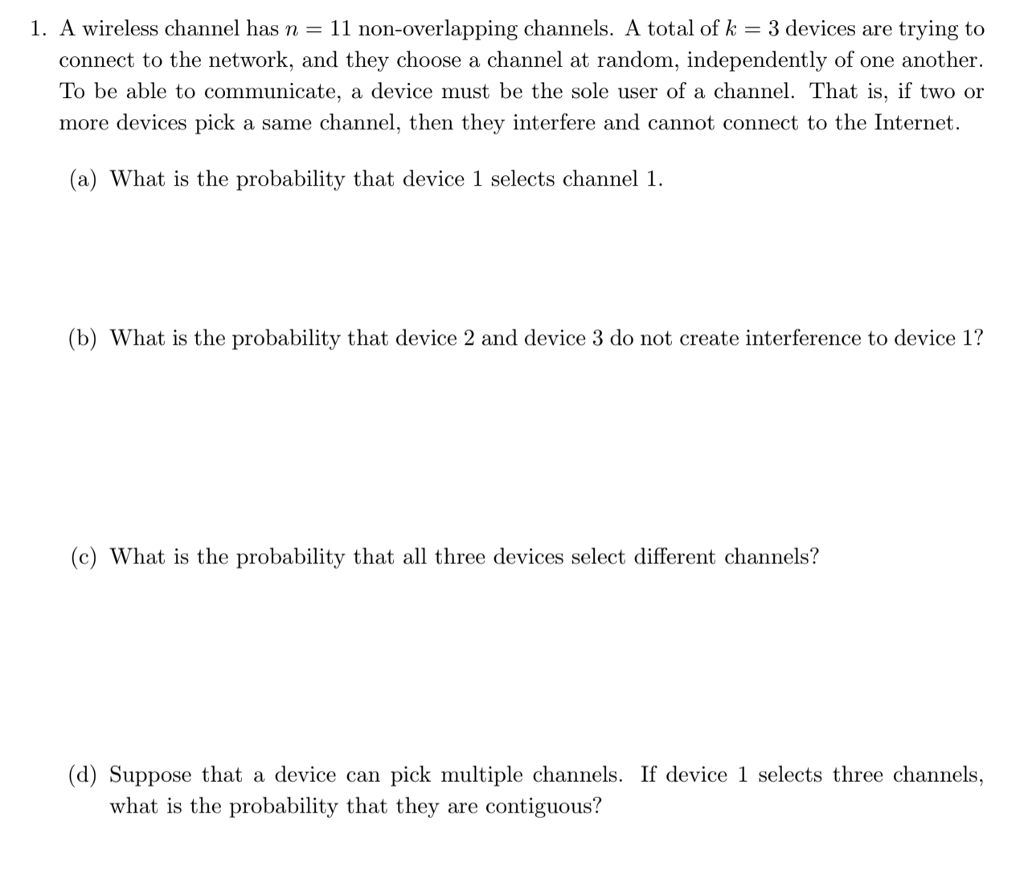 Solved 1, A wireless channel has n = 11 non-overlapping | Chegg.com