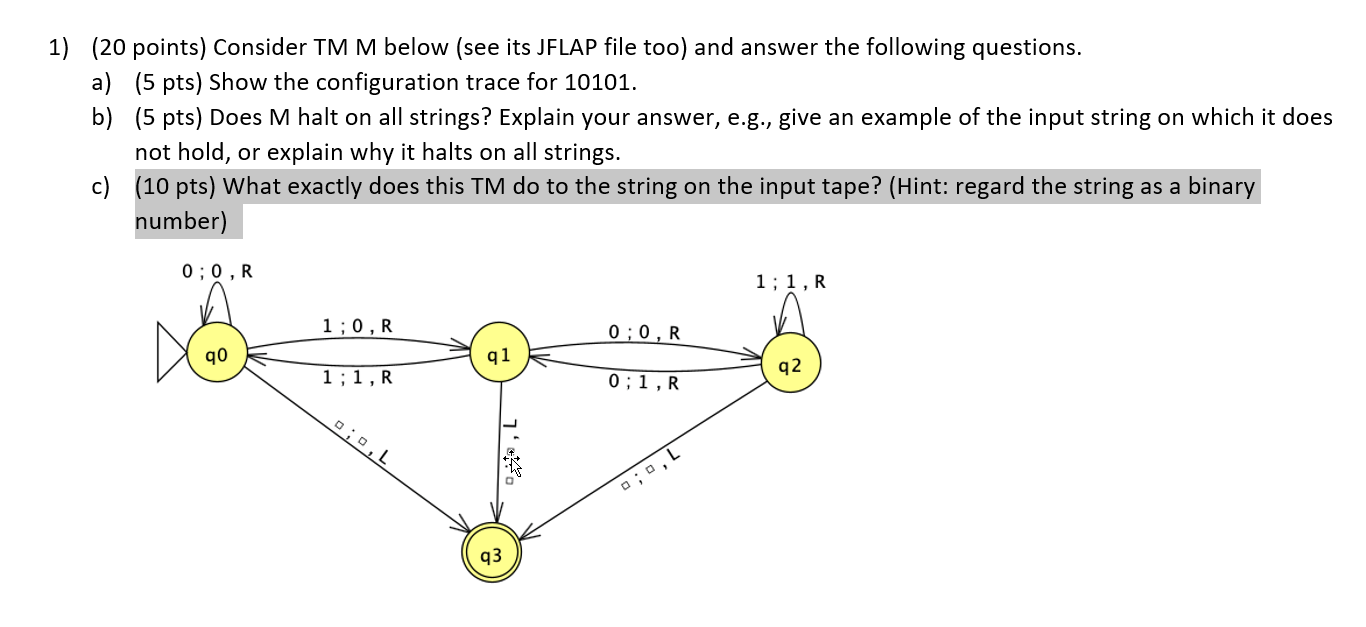 Solved Consider TM M below and answer the following | Chegg.com
