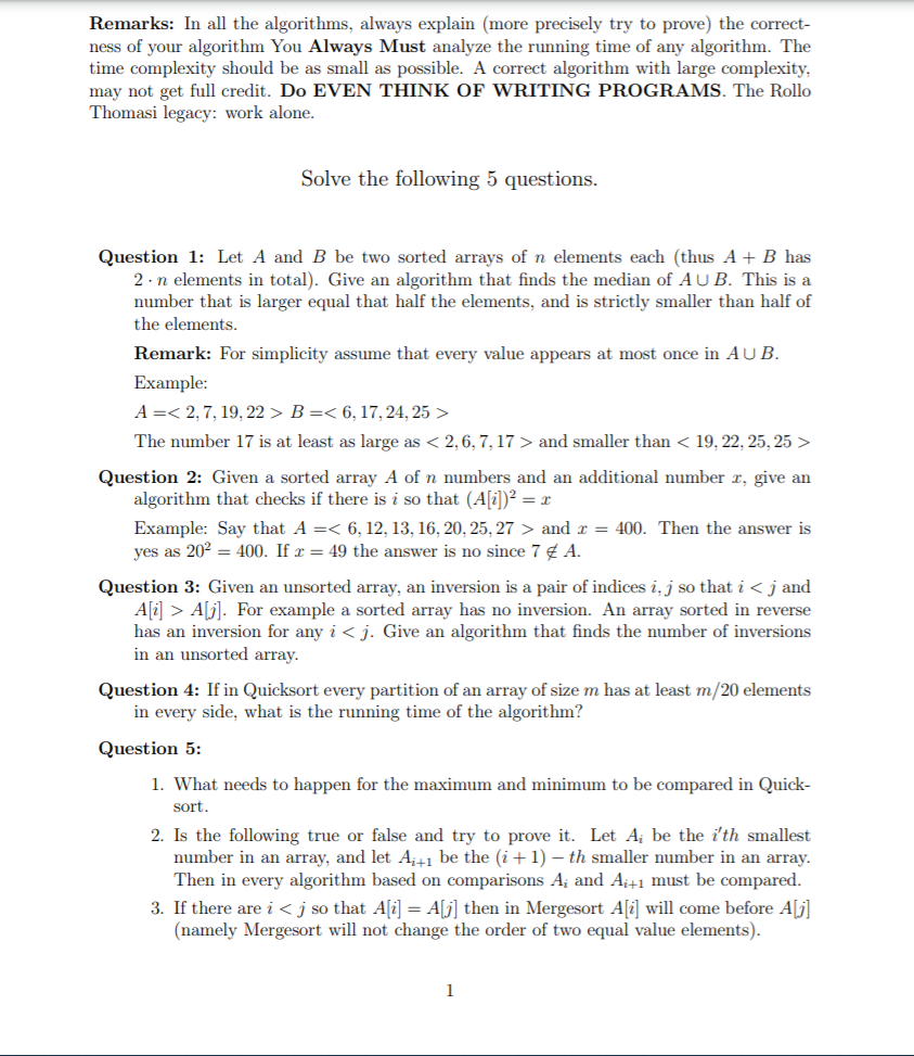 Solved Remarks: In all the algorithms, always explain (more | Chegg.com