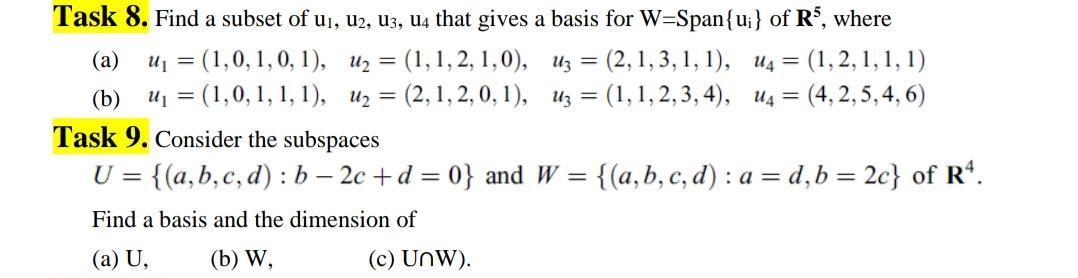 Solved Task 8. Find a subset of u1,u2,u3,u4 that gives a | Chegg.com