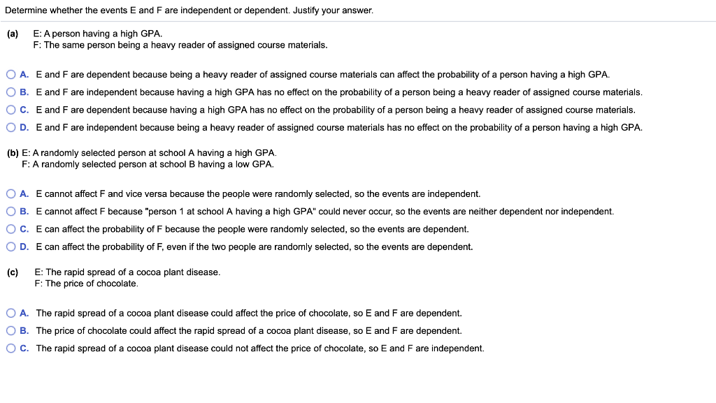 Solved Determine whether the events E and F are independent | Chegg.com
