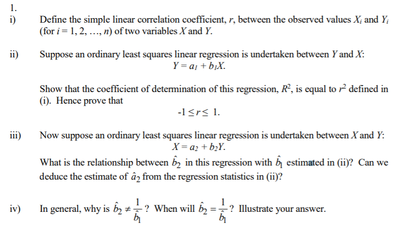 Solved 1 Define The Simple Linear Correlation Coefficient