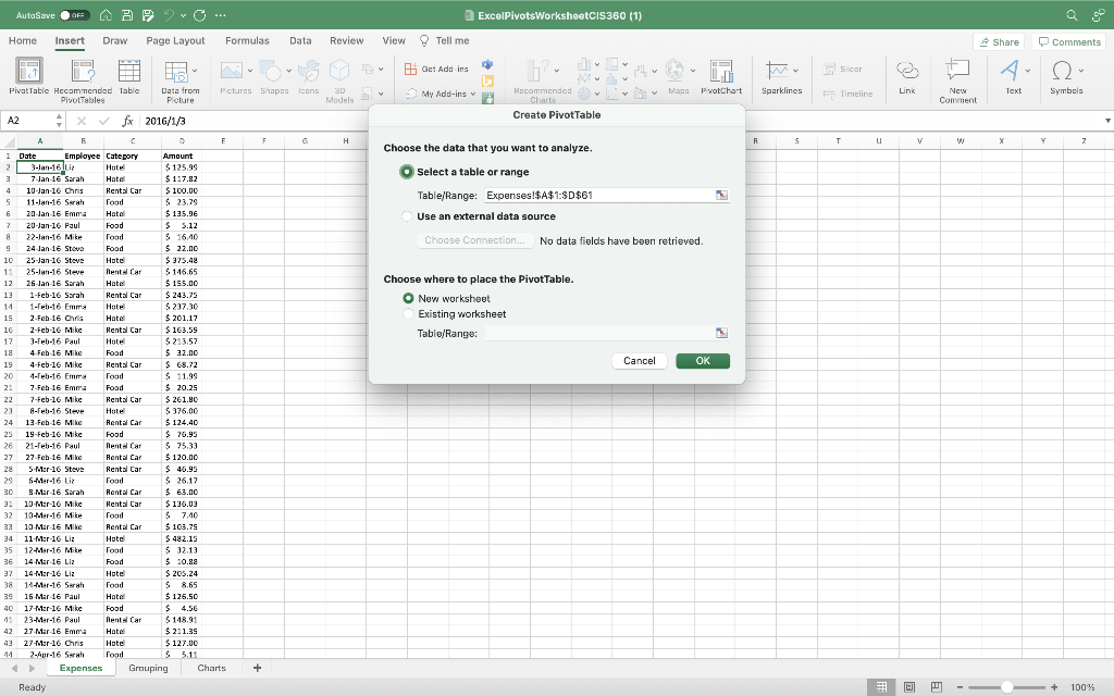 Solved 2. 3. Click on the Expenses tab. Click on cell A2. On | Chegg.com