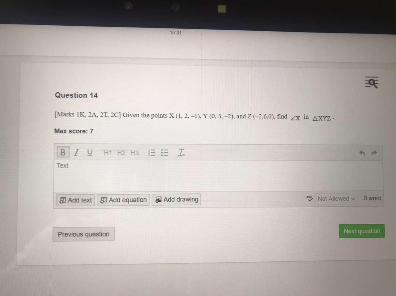 Solved 15 31 Question 14 [Marks 1K, 2A, 27, 2C] Given the | Chegg.com
