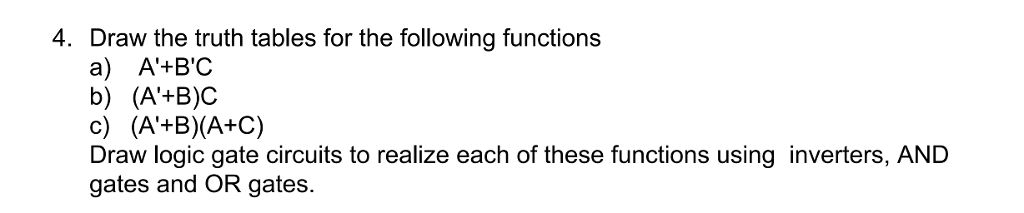 Solved Draw the truth tables for the following functions a) | Chegg.com