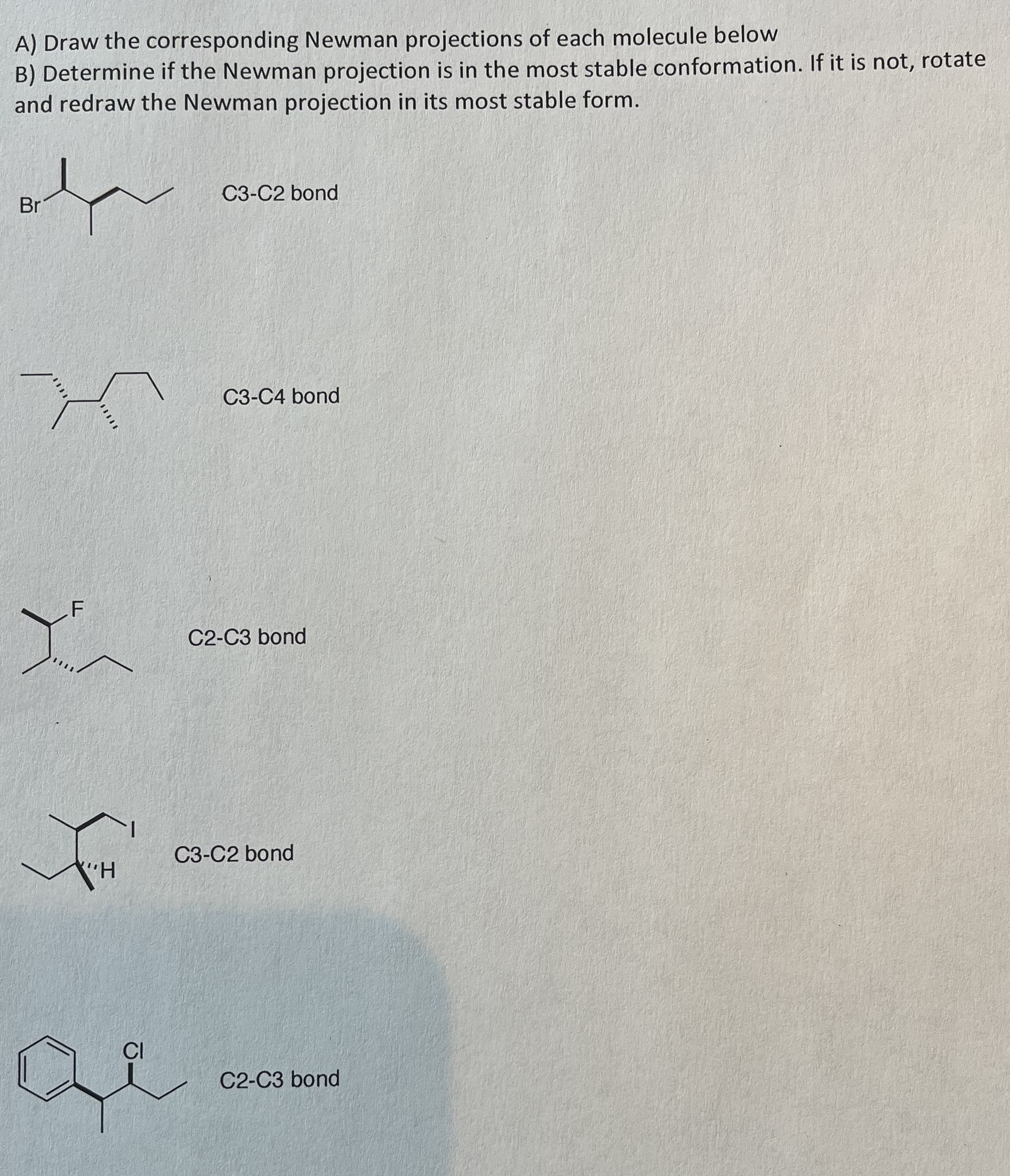 Solved A) Draw the corresponding Newman projections of each | Chegg.com