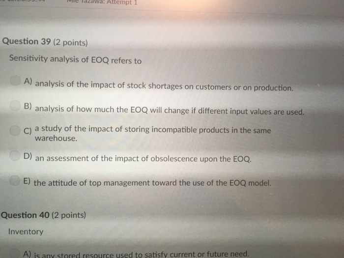 Solved e lazawa: Attempt 1 Question 39 (2 points) | Chegg.com