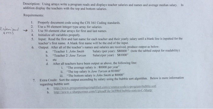 Solved Create A C Program Using Arrays Write A Program That