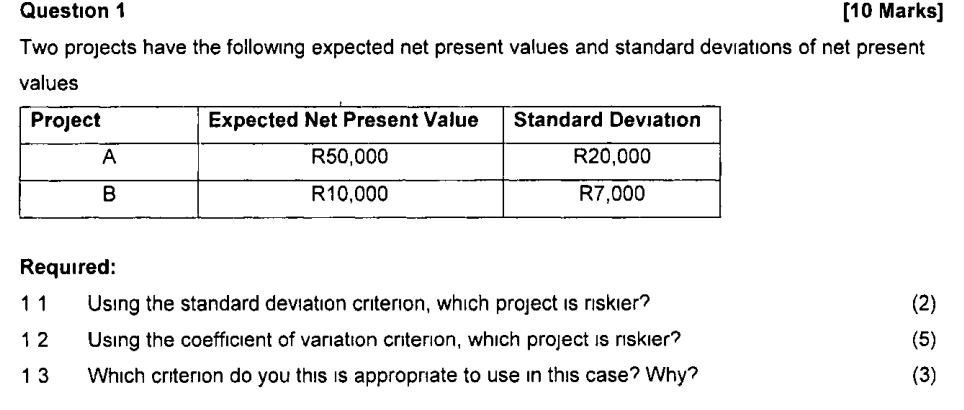 Solved Question 1 [10 Marks] Two projects have the following | Chegg.com